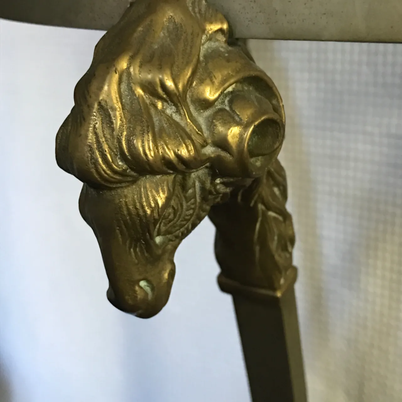 1920s Bronze Ram head stand with glass top. Heavy tall small table/stand