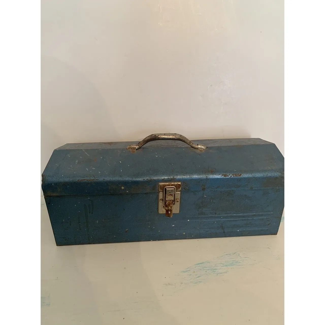 Vintage Tool Box with Removable Tray Blue Metal Distressed 19"l x 7"w x ...