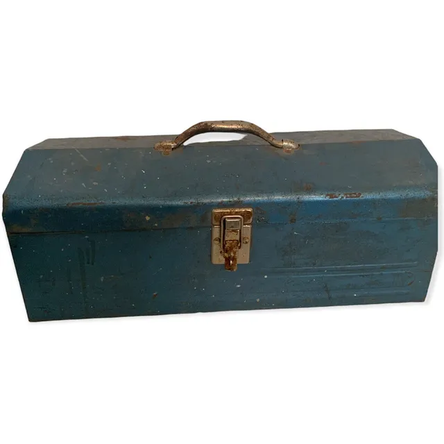 Vintage Tool Box with Removable Tray Blue Metal Distressed 19"l x 7"w x ...